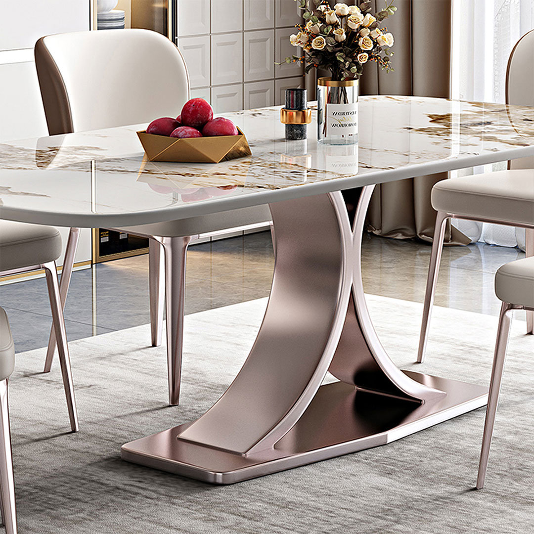 Orren Ellis 6 Person Picture color Sintered Stone tabletop Steel Dining Table Set Wayfair
